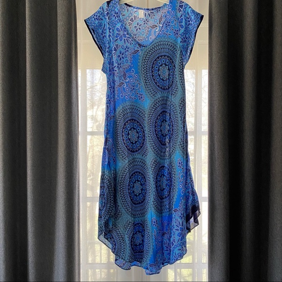 Dresses | Blue Paisley Print Dress Tunic Coverup Size Medium | Poshmark